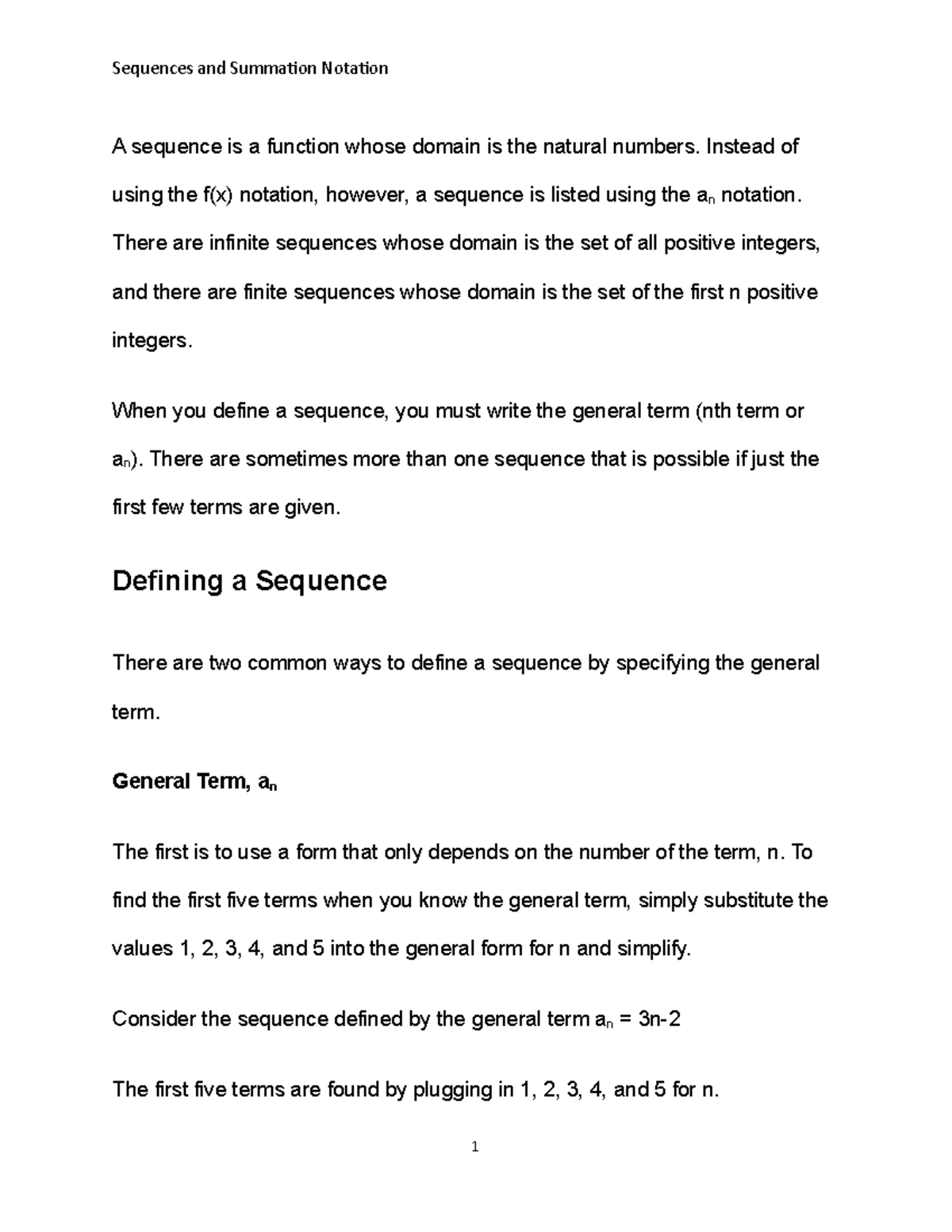 2021 Algebra Lecture Notes Sequences And Summation Notation A