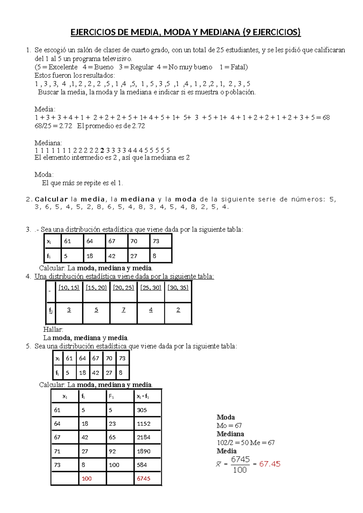 349357503 Ejercicios de Media Mediana y Moda - EJERCICIOS DE MEDIA, MODA Y MEDIANA (9 EJERCICIOS ...