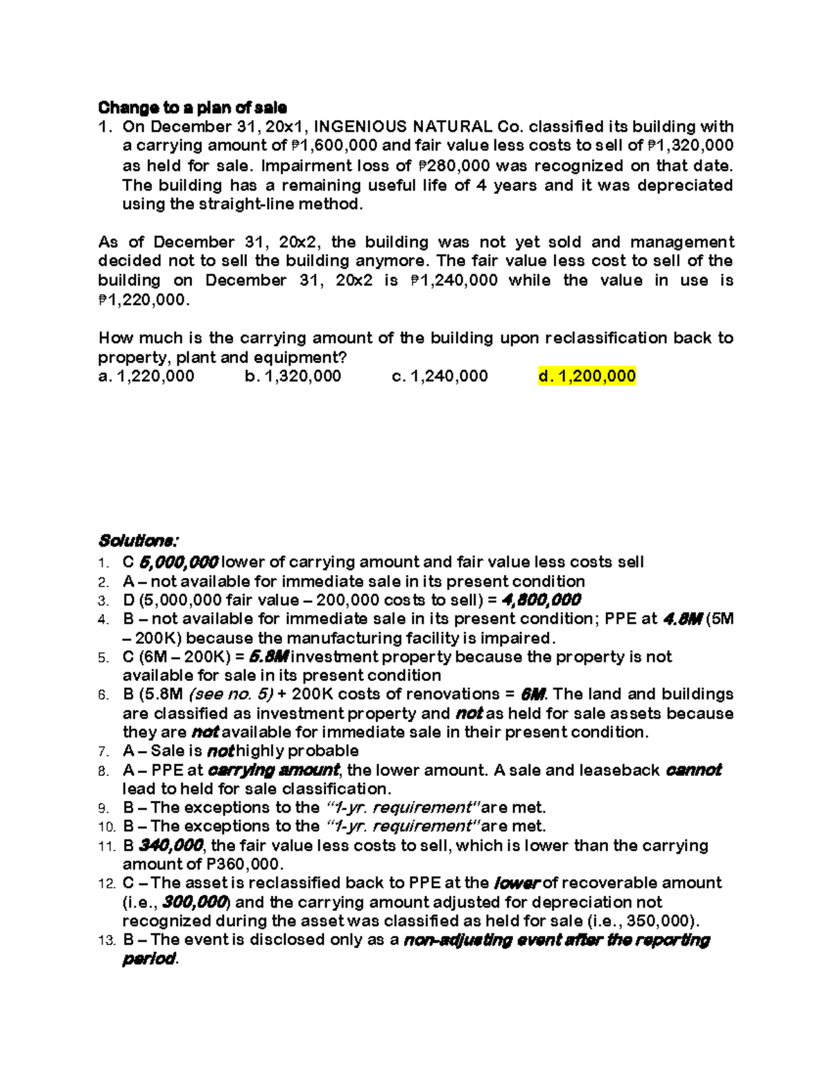 Change to a plan of sale - classified its building with a carrying ...