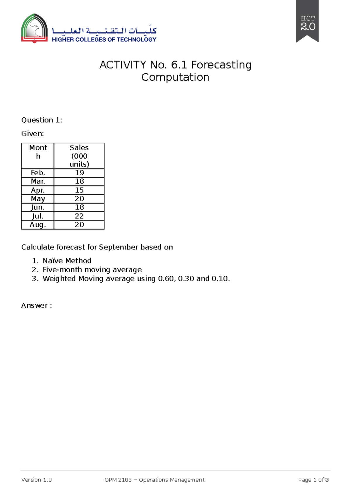 Class 6 - Activities - Version 1 2103 – Operations ManagementPage 1 of ...