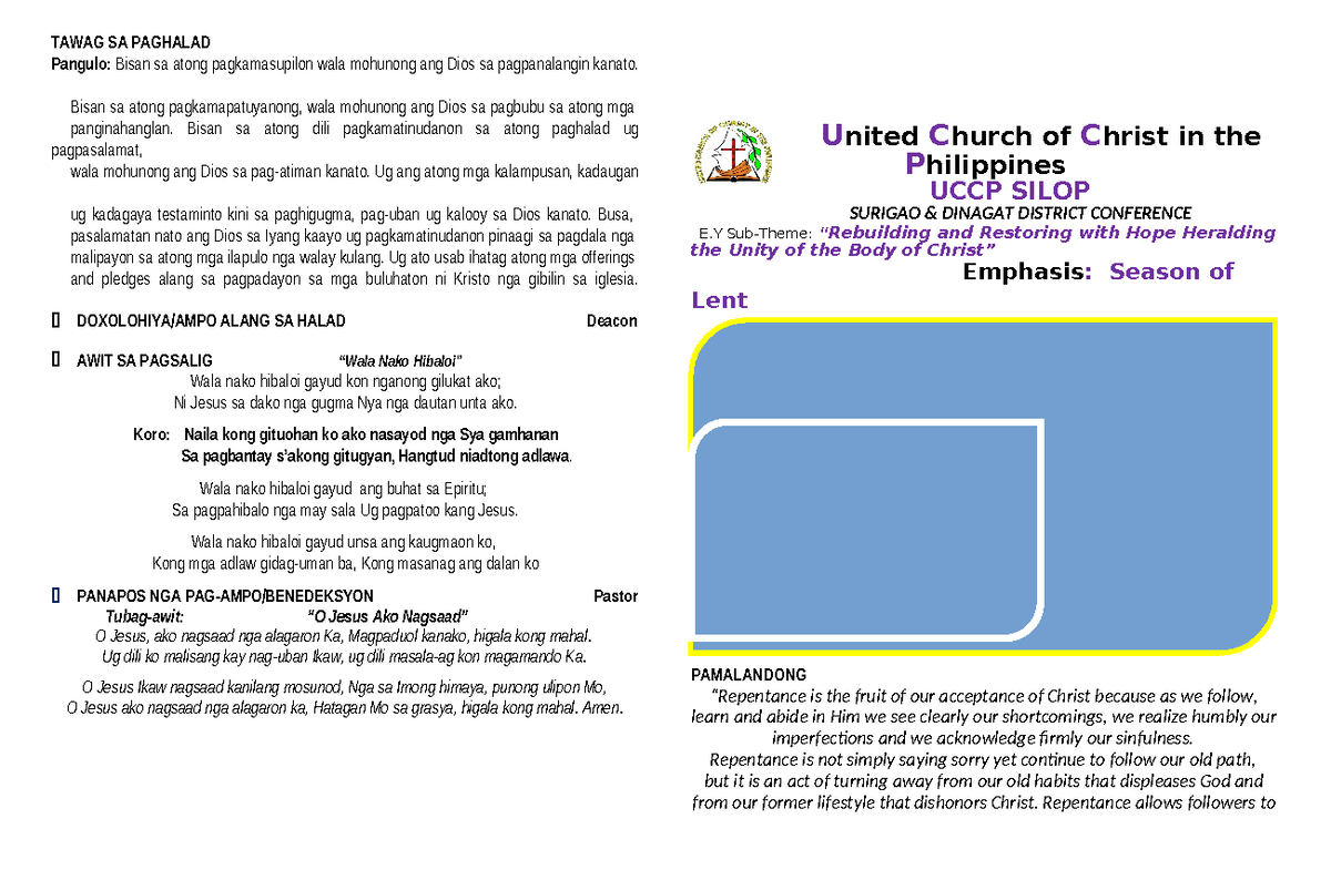 March 10 Silop - order of worship sample - TAWAG SA PAGHALAD Pangulo ...