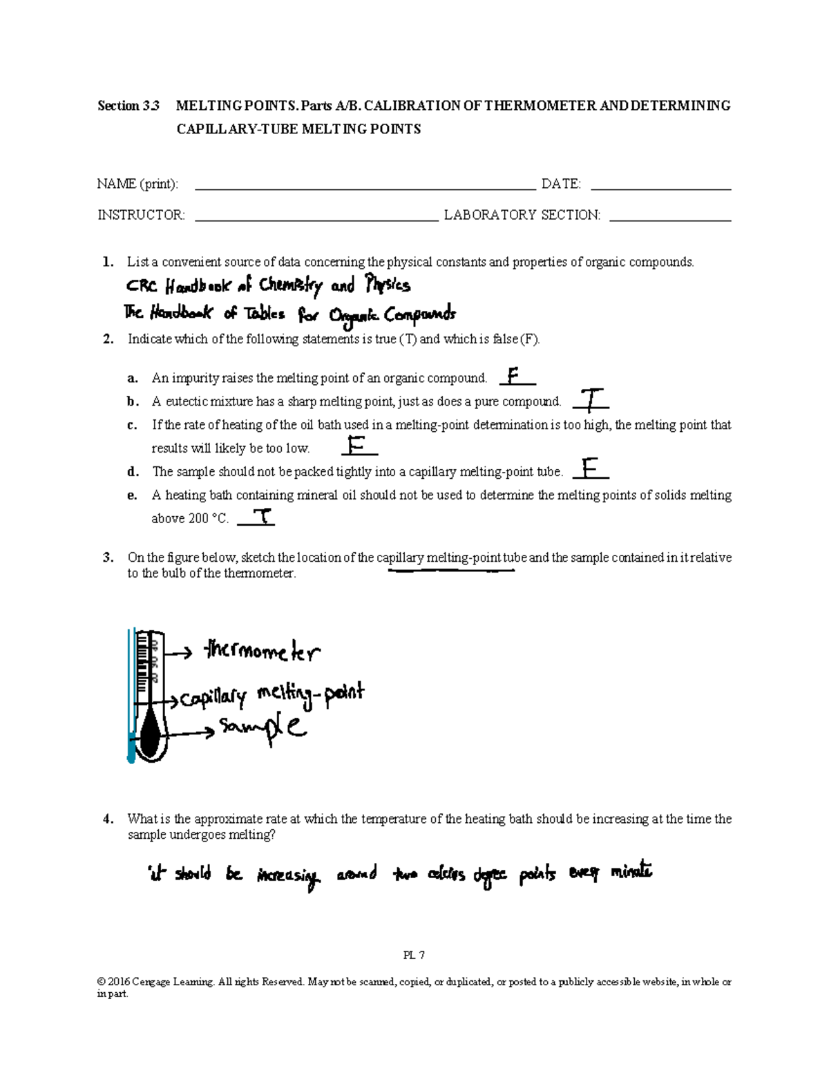 Melting points pre lab - PL 7 2016 Cengage Learning. All rights ...