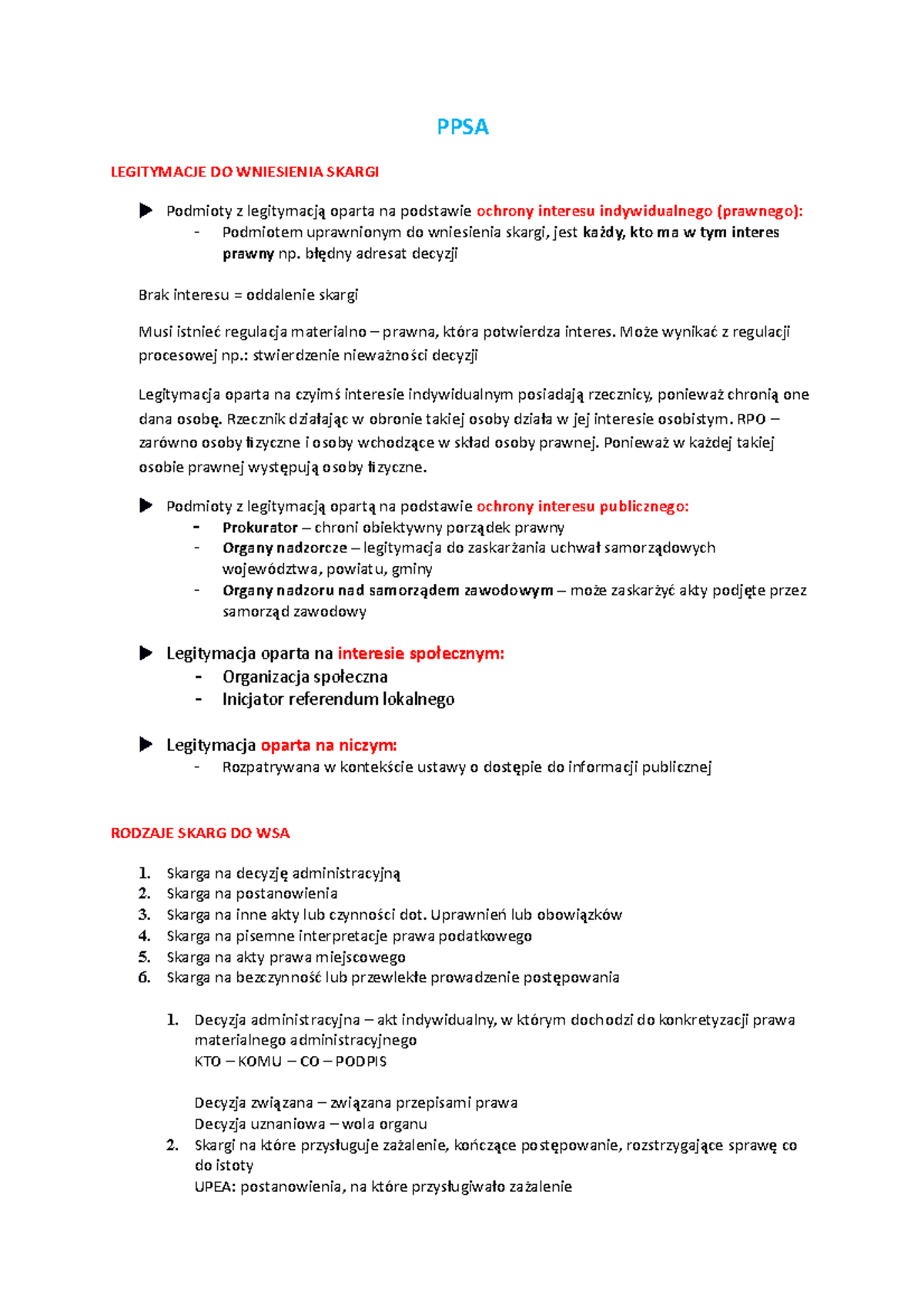 PPSA + UPEA - Notatki z wykładu - PPSA LEGITYMACJE DO WNIESIENIA SKARGI ...