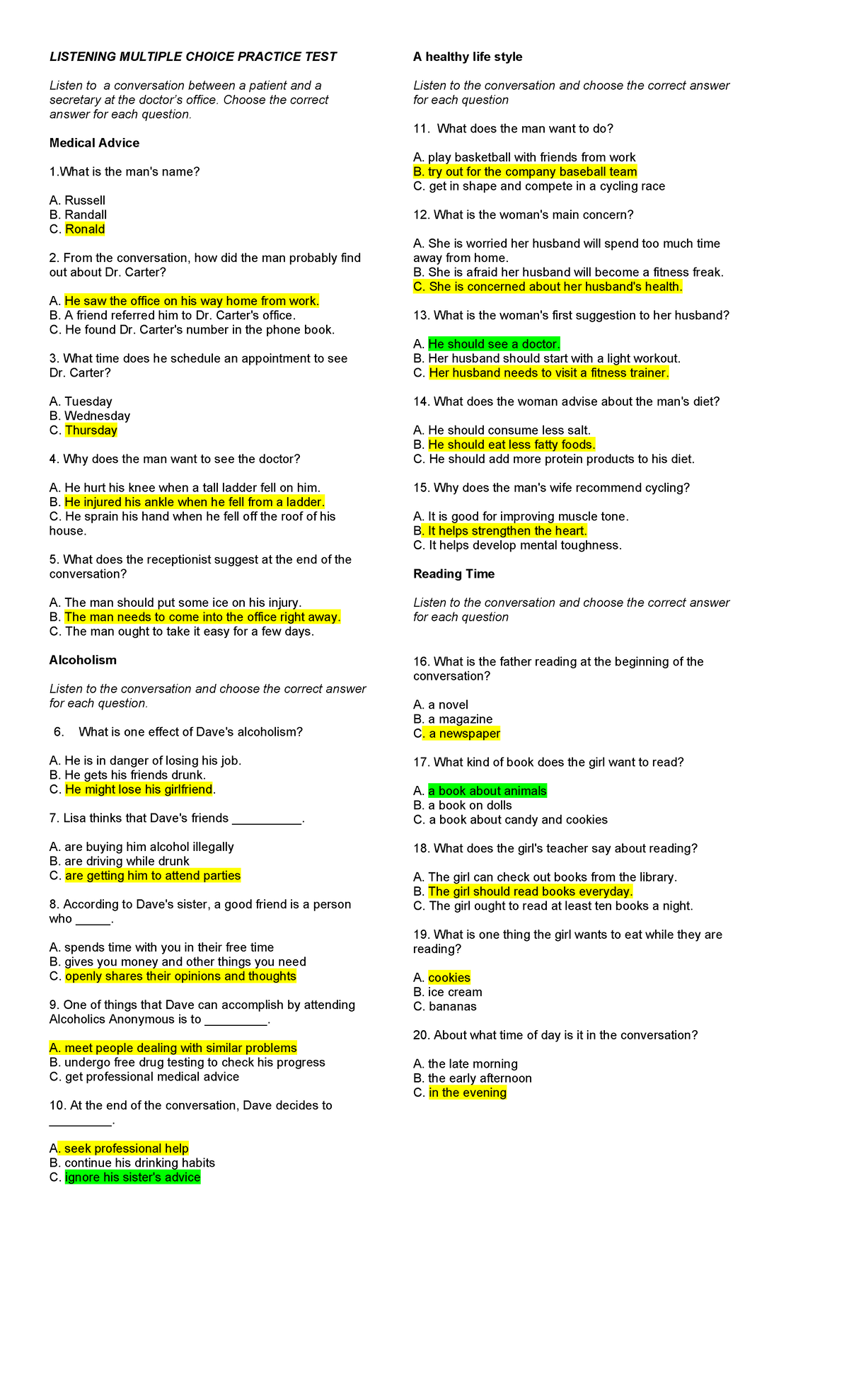 Listening Multiple Choice Practice TEST - LISTENING MULTIPLE CHOICE ...