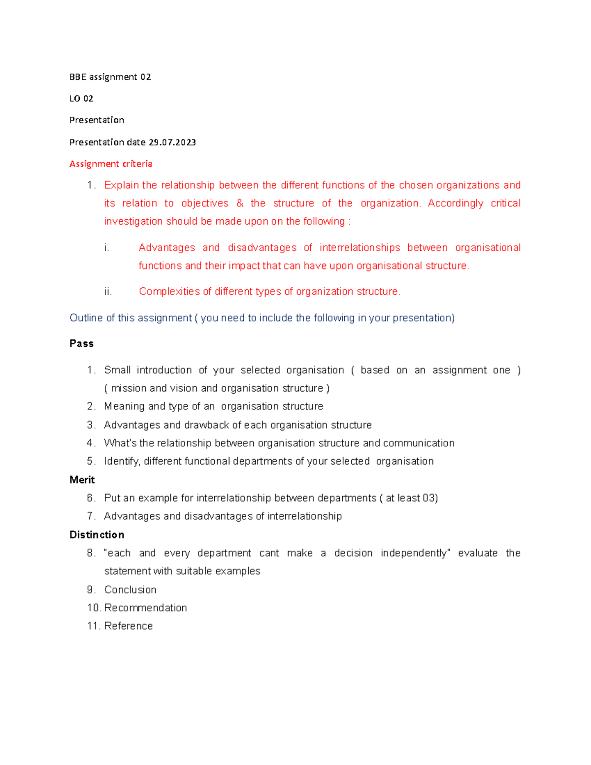 BBE assignment lo02 - outline - BBE assignment 02 LO 02 Presentation ...