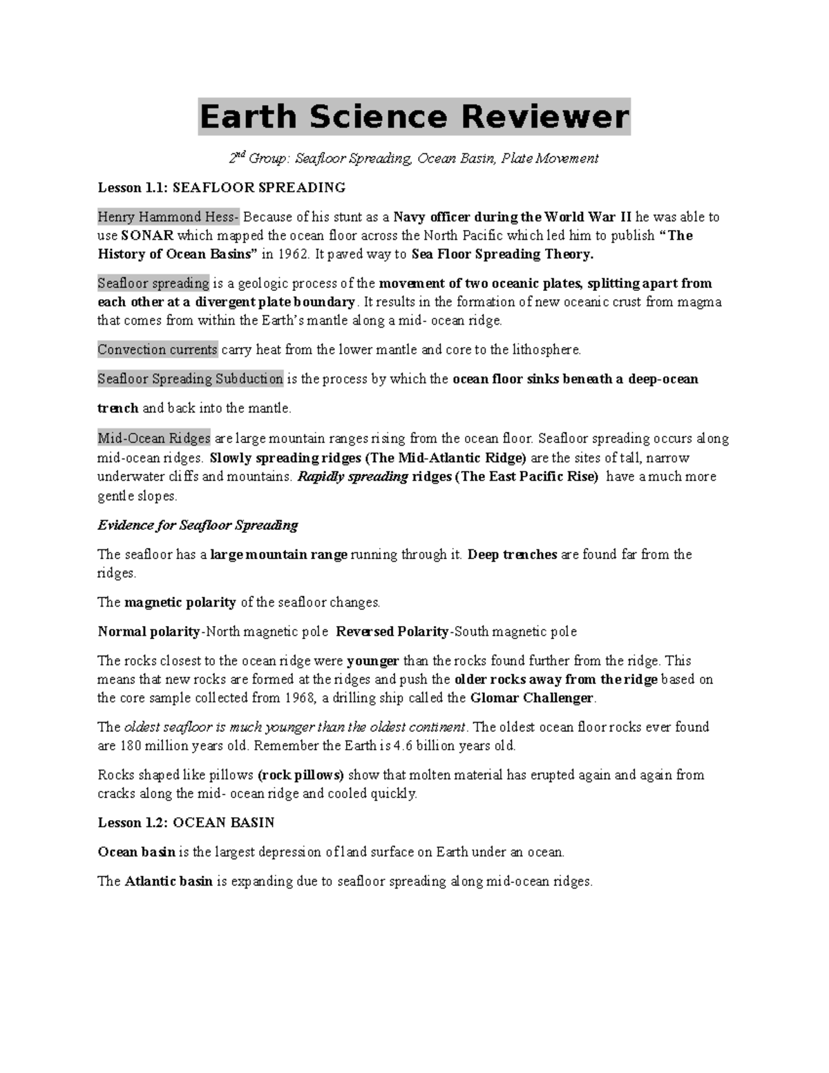 Earth Science Reviewer - It paved way to Sea Floor Spreading Theory ...