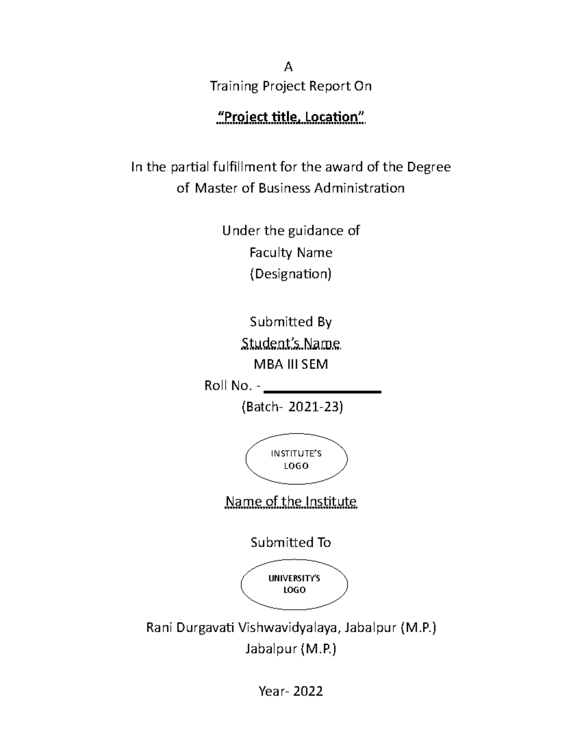 Training Project report format - INSTITUTE’SLOGO UNIVERSITY’SLOGO A ...