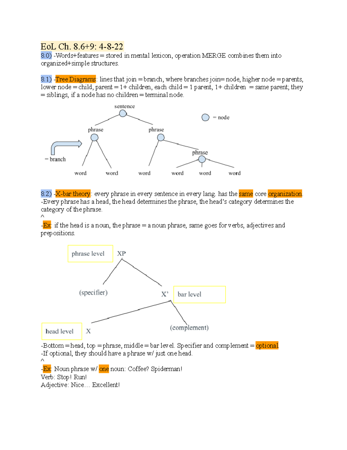 LING50- 3) Ch. 8-8.6+9+6.1, Syntax Categories, Selection and Morphology ...
