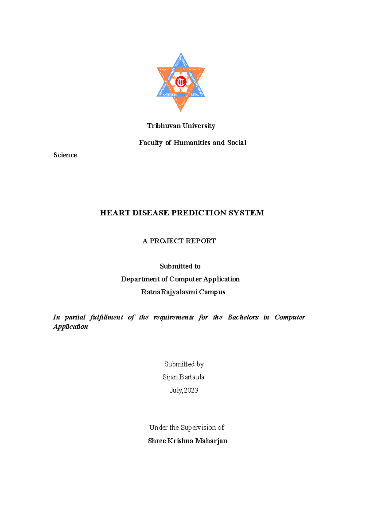 Heart Disease Prediction System project II - Tribhuvan University ...