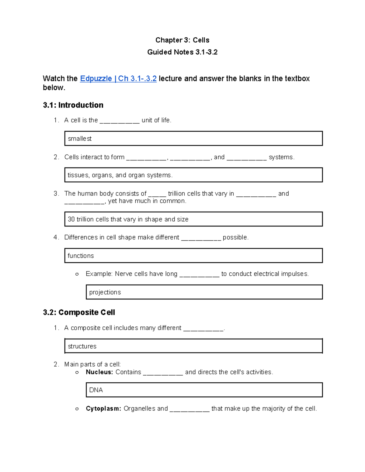 Ch. 3 guided notes 3 - Chapter 3: Cells Guided Notes 3-3. Watch the ...