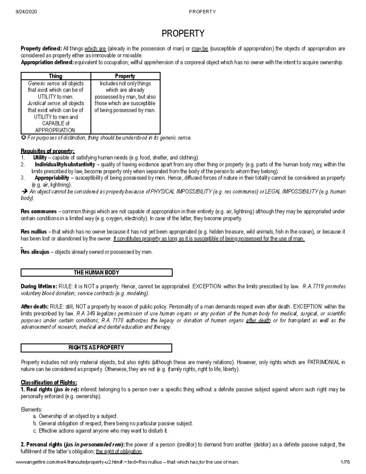 [ Property] Reviewer - PROPERTY Property defined: All things which are ...