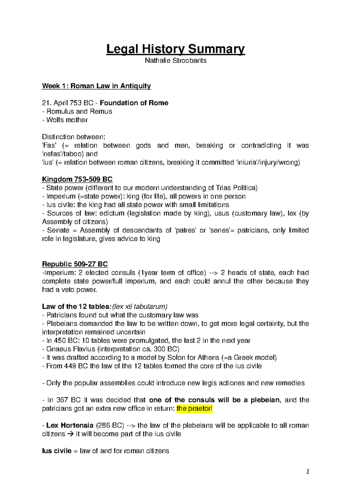 Legal History Summary - Legal History Summary Nathalie Stroobants Week ...
