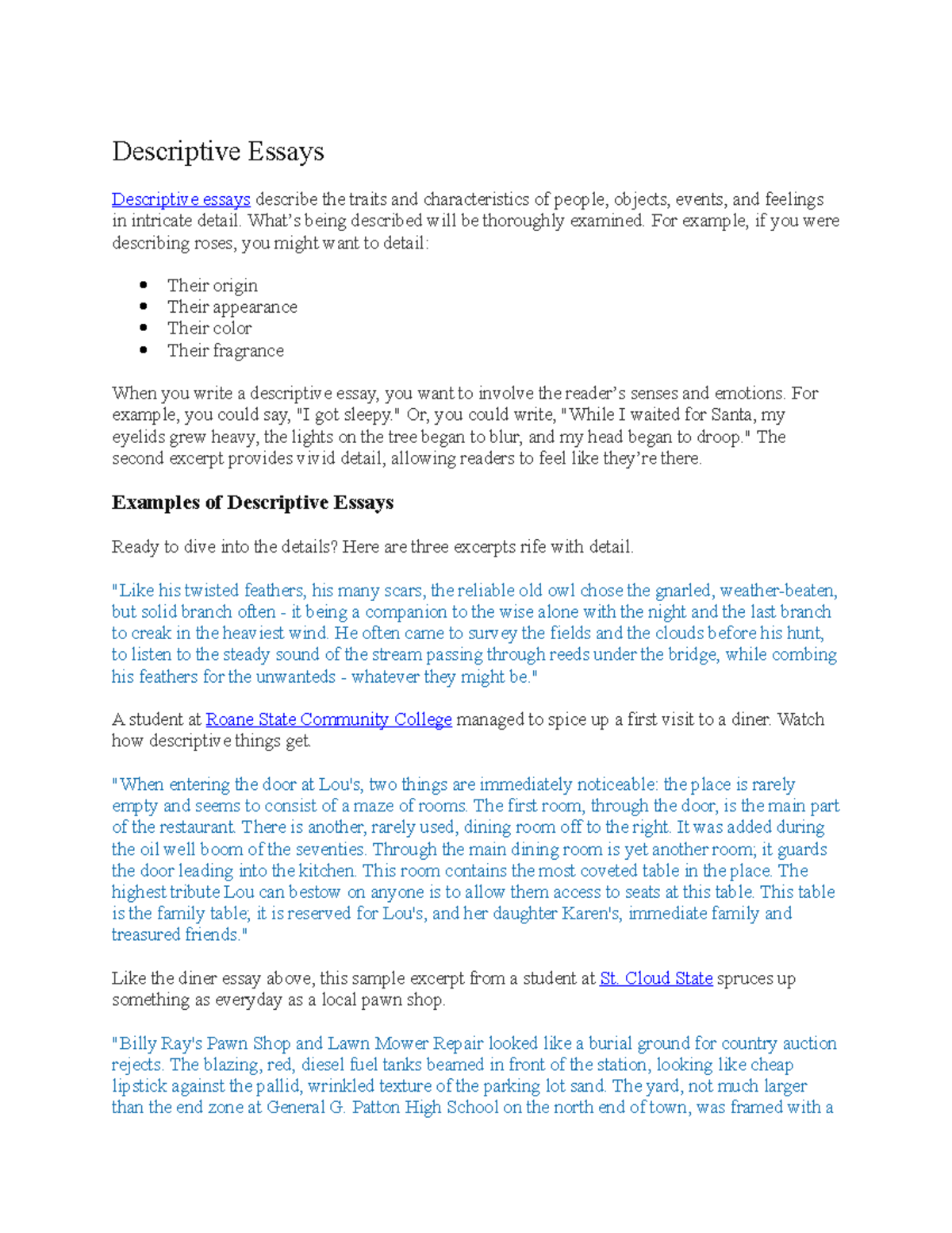 9 - Descriptive Essays Descriptive essays describe the traits and ...