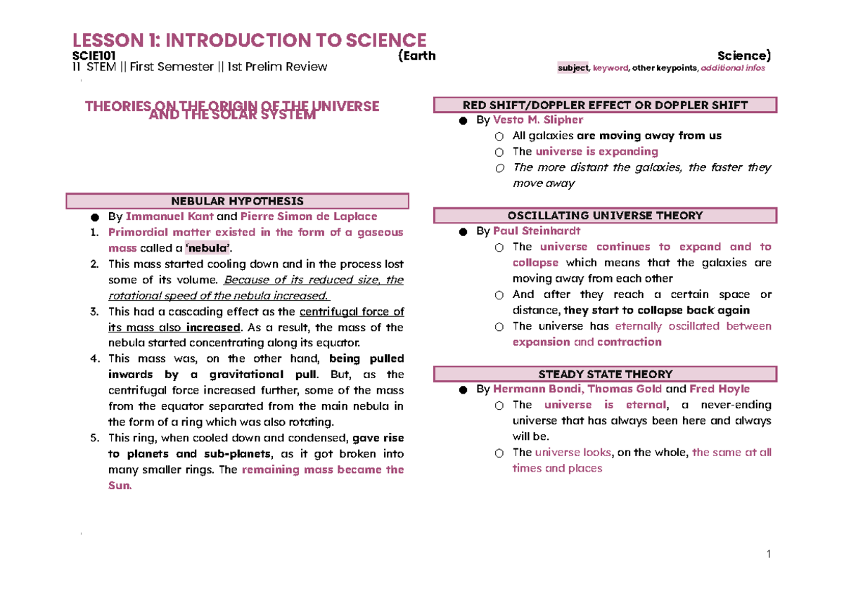 SCIE 101-L1 - general biology lesson 1 - SCIE101 (Earth Science) 11 ...
