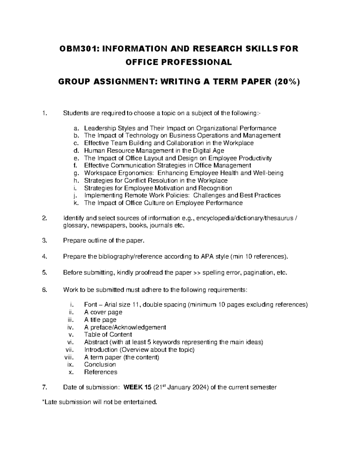 Assignment 3 Group Project-Writing a Term Paper - OBM301: INFORMATION ...