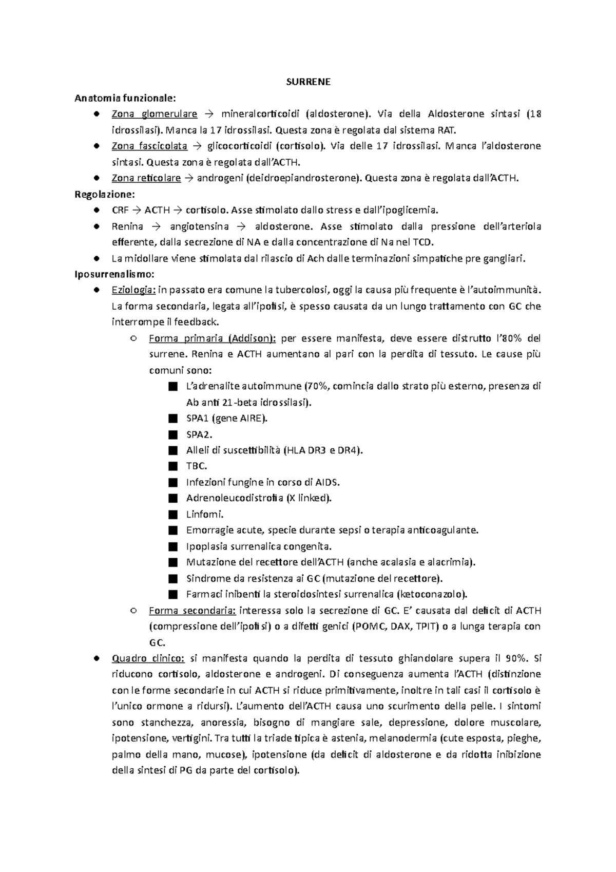03 - Surrene - Appunti di Endocrinologia - SURRENE Anatomia funzionale ...