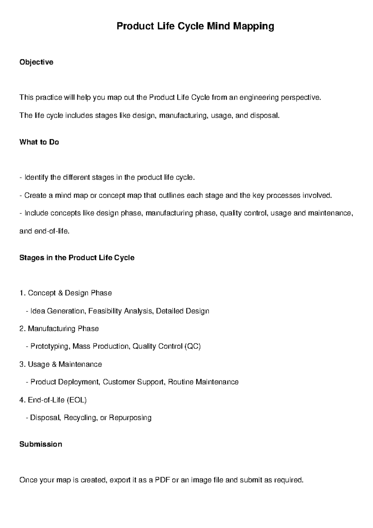 Product Life Cycle Mind Map - Product Life Cycle Mind Mapping Objective ...
