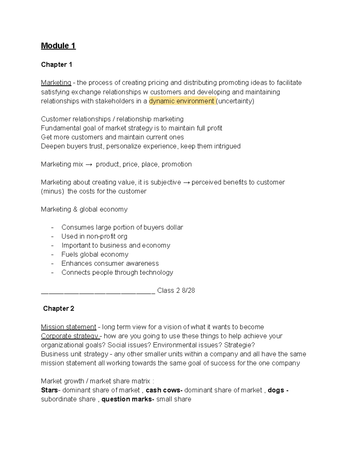 MKT chapter 1 class notes - Module 1 Chapter 1 Marketing - the process ...