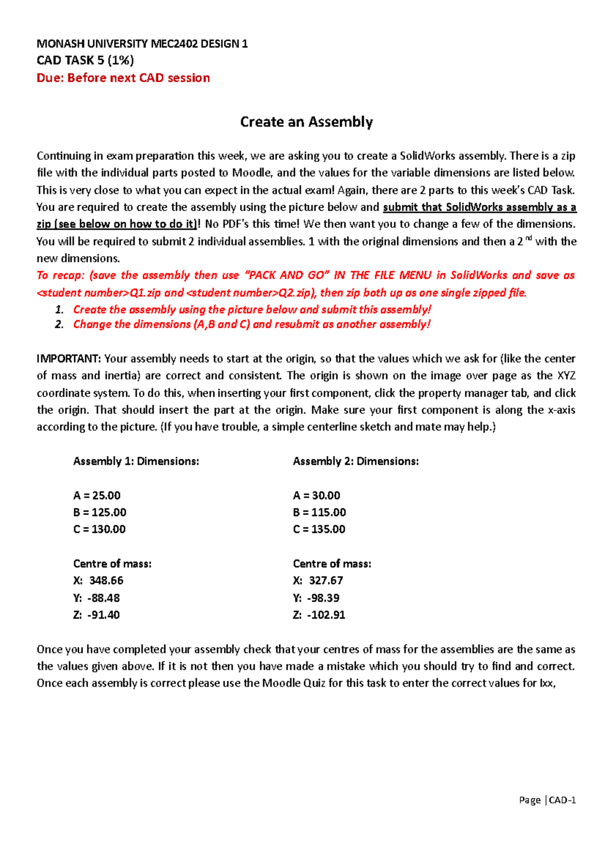 Cadtask 5 - CAD Assembly Design - W5 - MONASH UNIVERSITY MEC2402 DESIGN ...