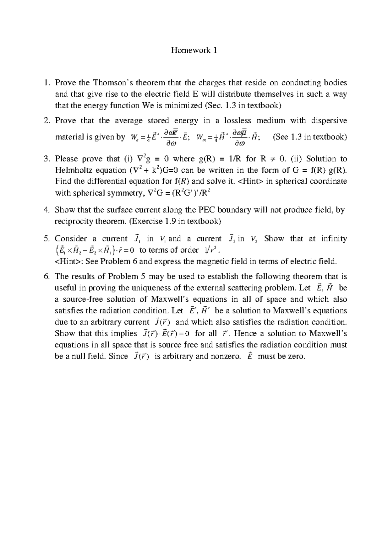 Matrices: Operator Representations - Homework 1 1. Prove the Thomson’s ...