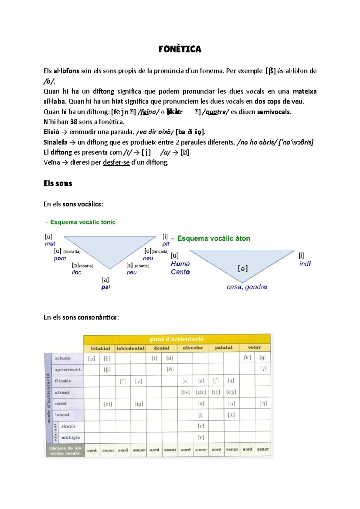 Apunts de Fonètica per preparació d'examen (2 BATX) - FONÈTICA Els al·lòfons són els sons propis ...