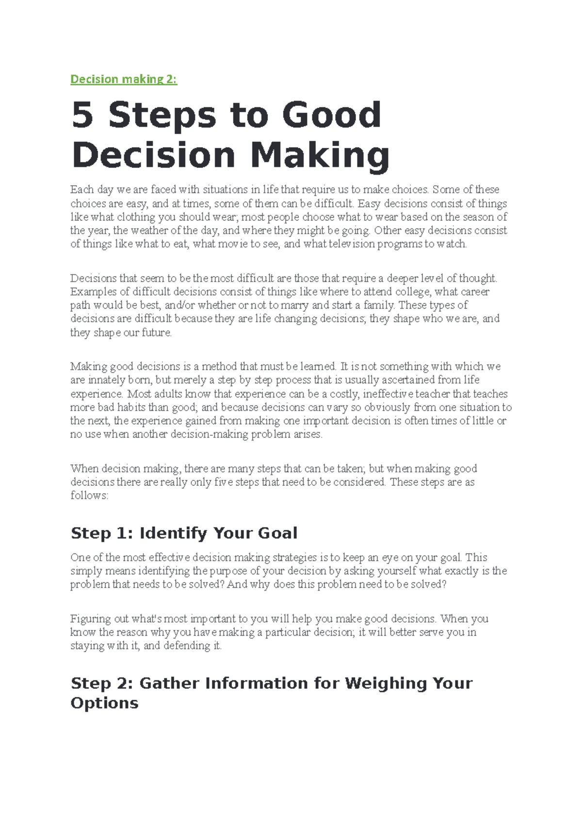 Decision Making 3 Some Of These Choices Are Easy And At Times Some