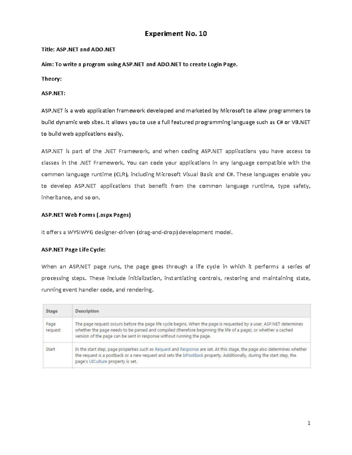 Expt 10. ASP.NET and ADO - Experiment No. 10 Title: ASP and ADO Aim: To ...