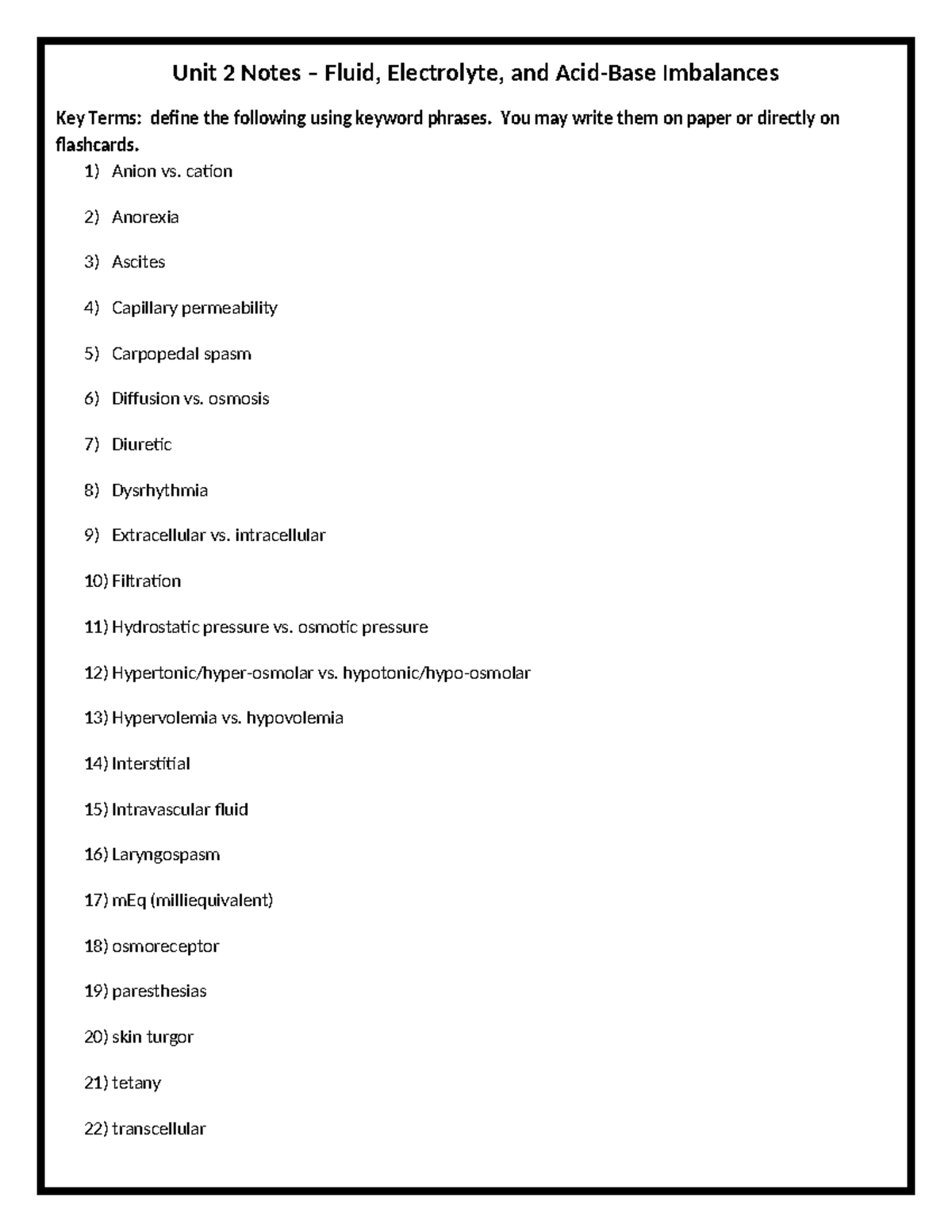 Notes - Fluid Electrolyte and Acid-Base Imbalances-3 2 - Unit 2 Notes ...