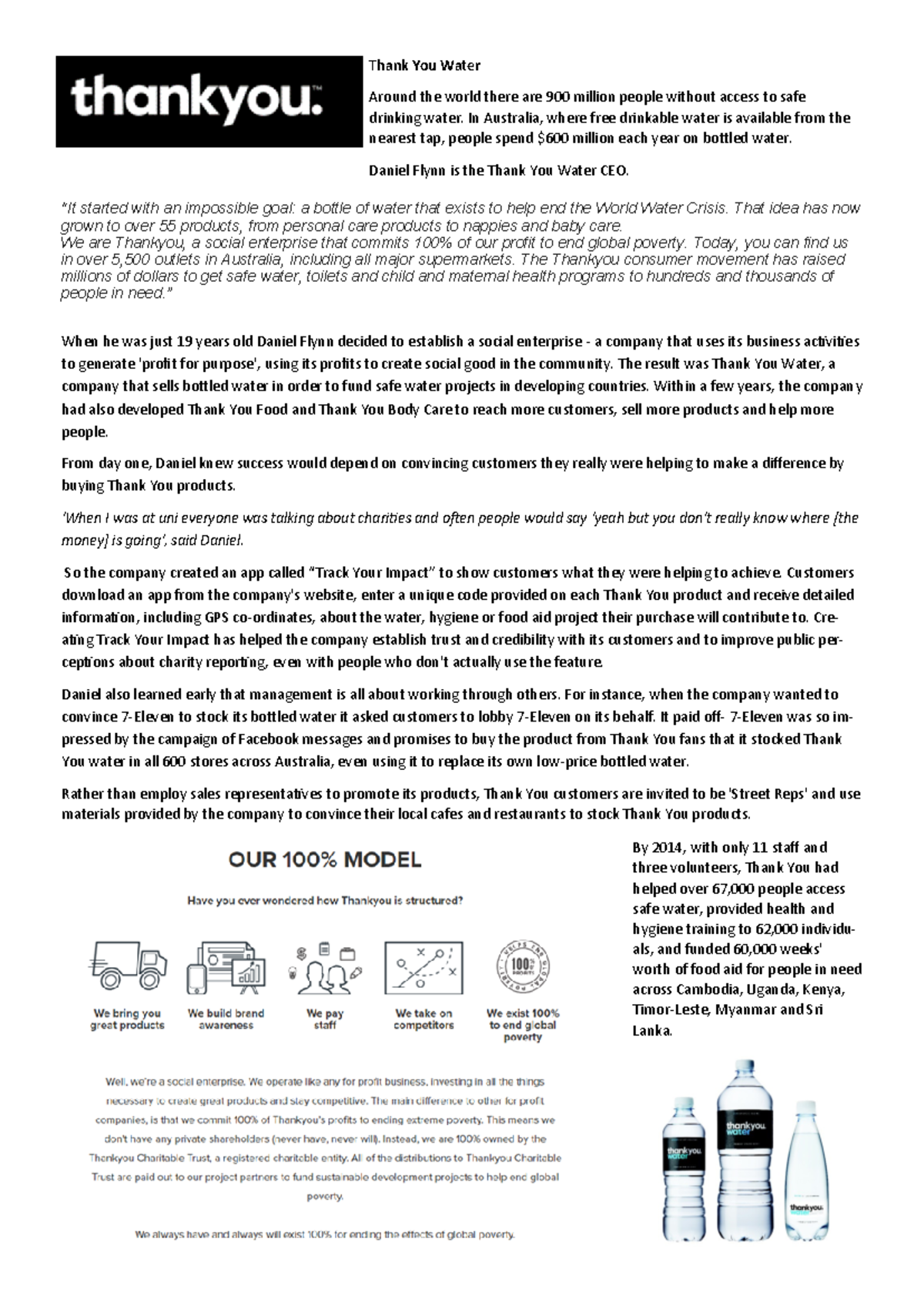 Thank You Water - Notes - Thank You Water Around the world there are ...