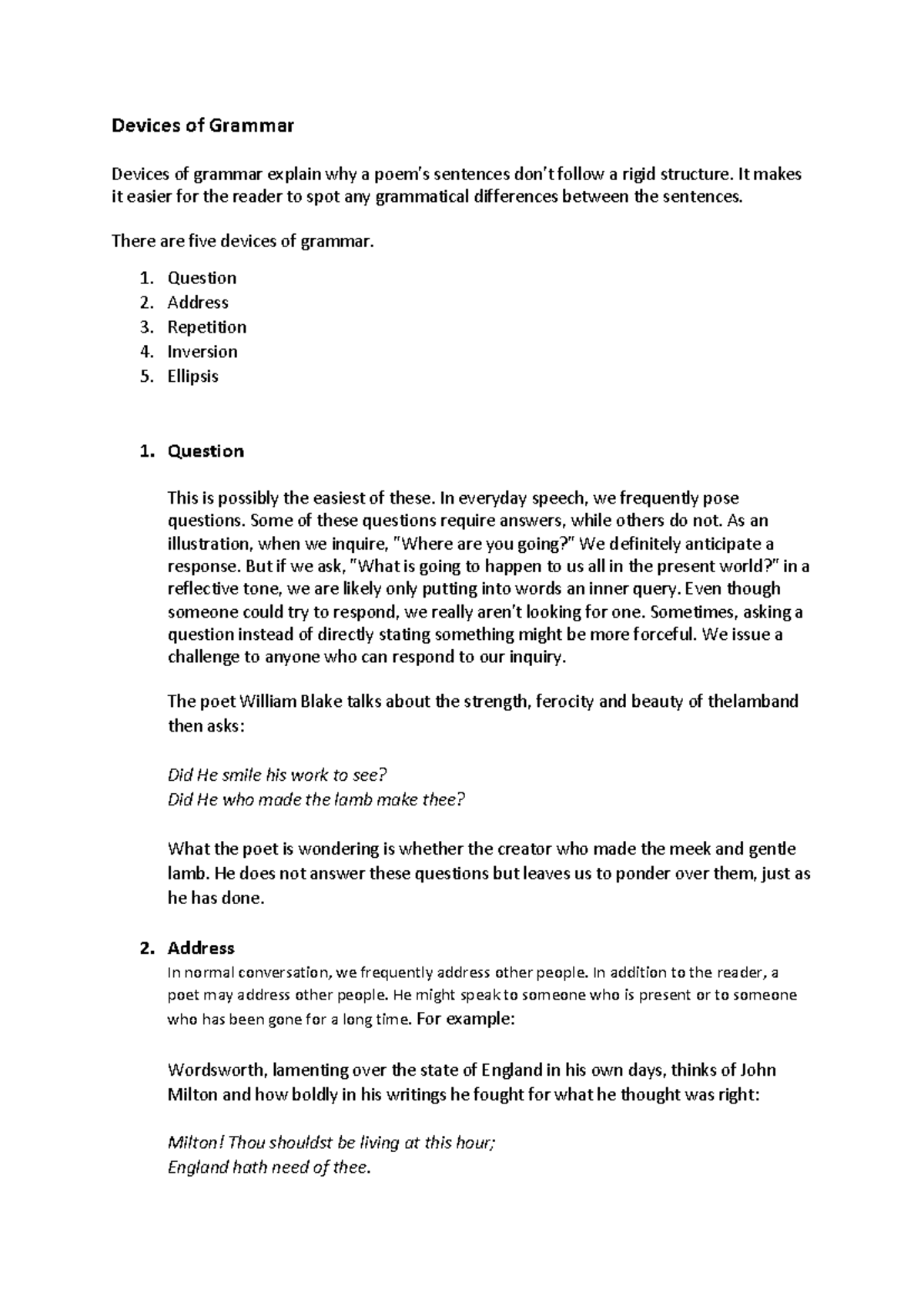 Devices of Grammar - Devices of Grammar Devices of grammar explain why ...