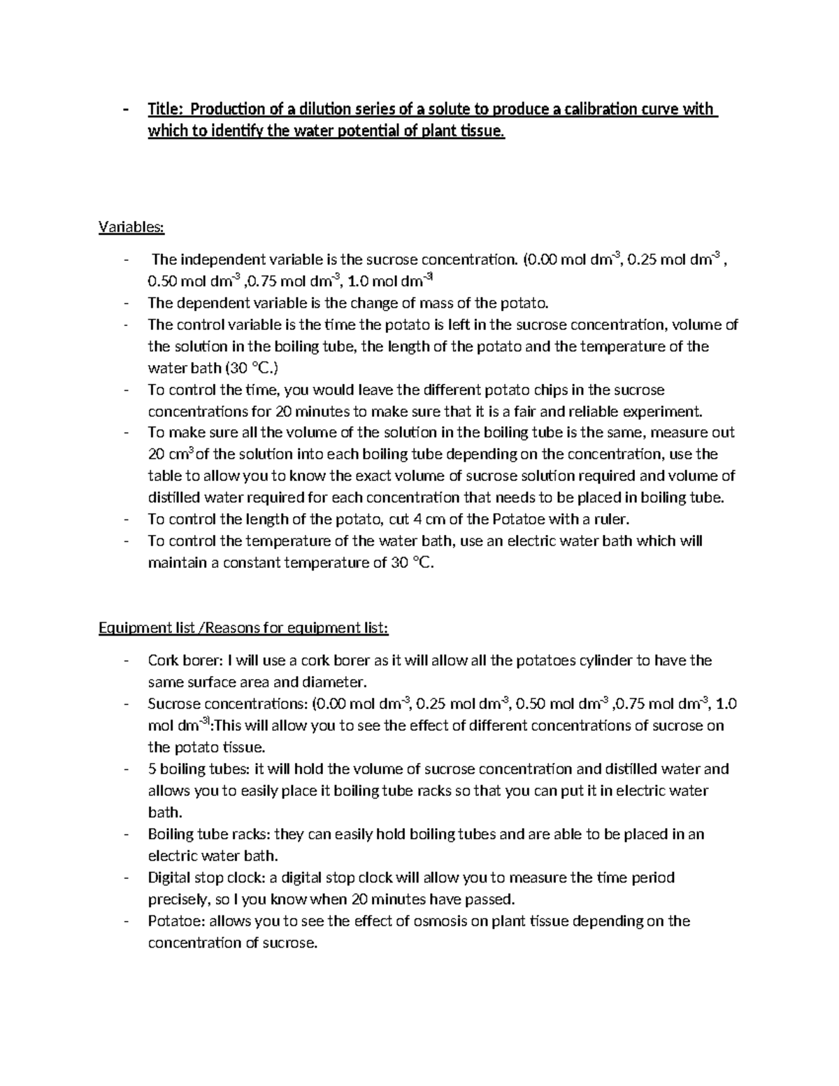 RP3 required practicle - Copy - Title: Production of a dilution series ...