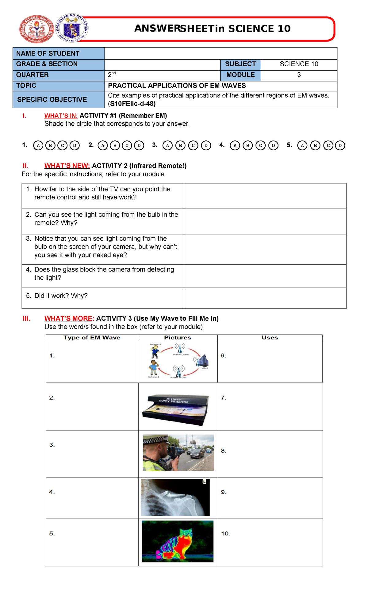Module-3-AS - Modules - ANSWERSHEET in SCIENCE 10 Q NAME OF STUDENT ...