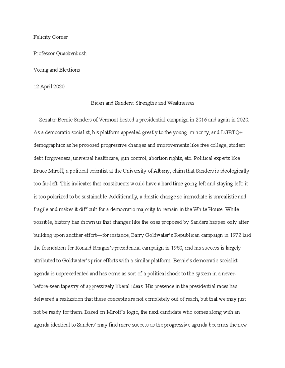 Written Assignment 1 - Extensive essay on Voting and Elections ...