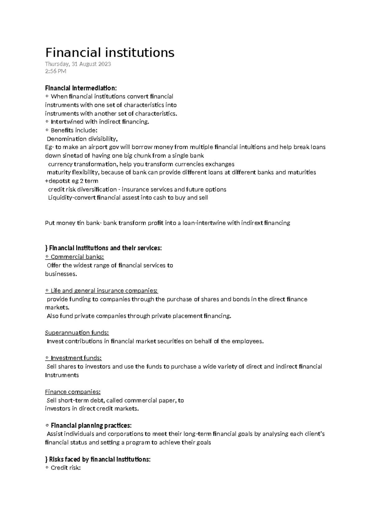 Financial institutions - Intertwined with indirect financing. Benefits ...