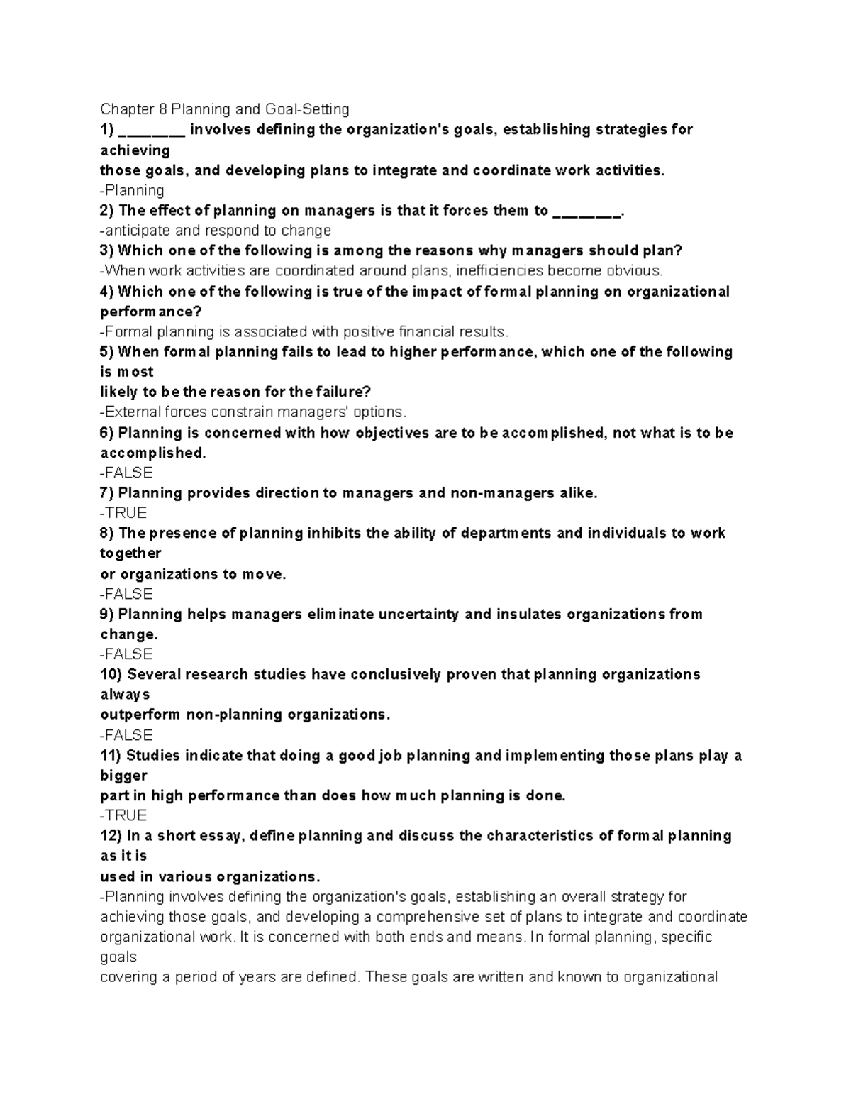 Chapter 8 Planning and Goal-Setting - Chapter 8 Planning and Goal-Setting ________ involves ...