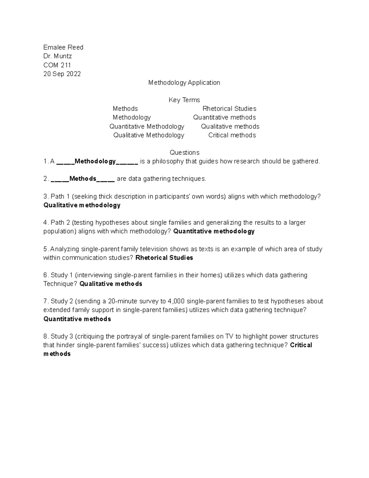 Methodology Application - Emalee Reed Dr. Muntz COM 211 20 Sep 2022 ...