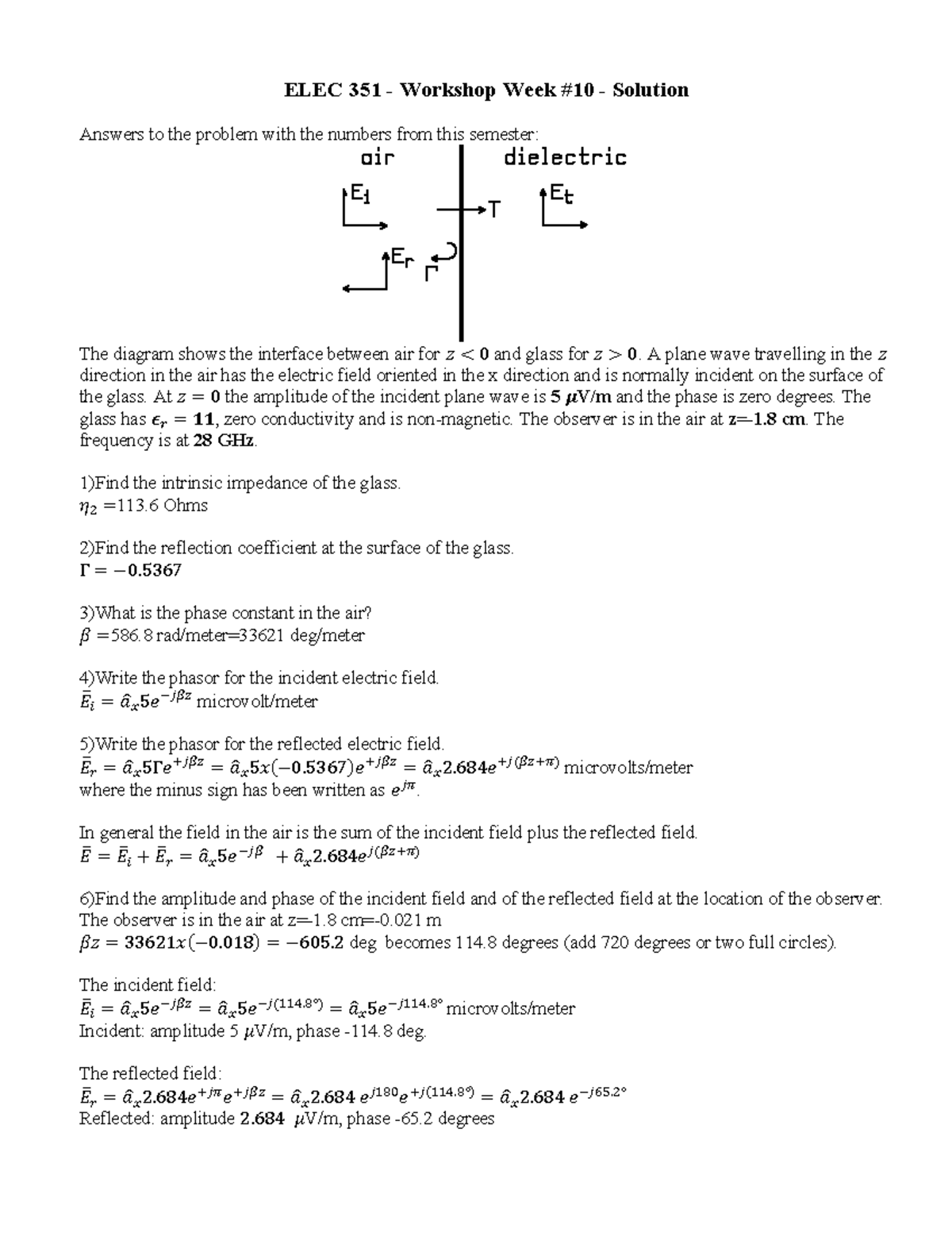 Workshop 10 - solutionsolutionsolution - ELEC 351 - Workshop Week #10 - Solution Answers to the ...