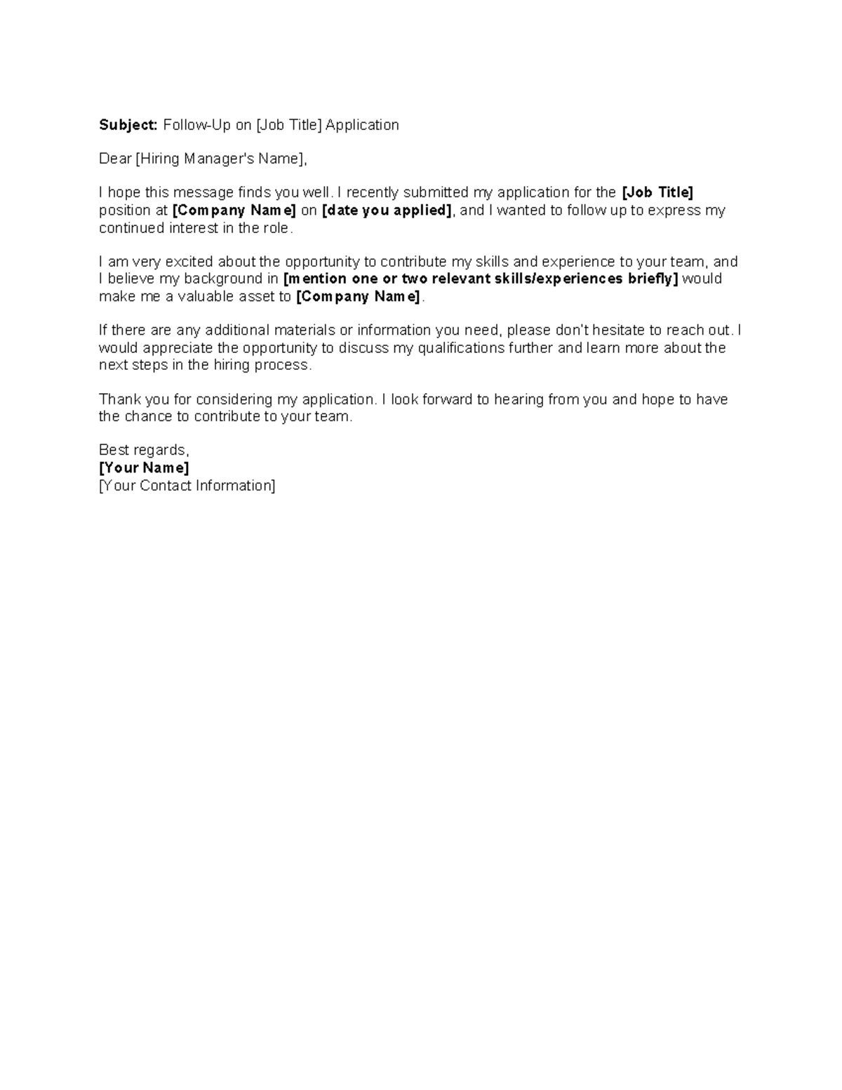 lecture note template - Subject: Follow-Up on [Job Title] Application ...