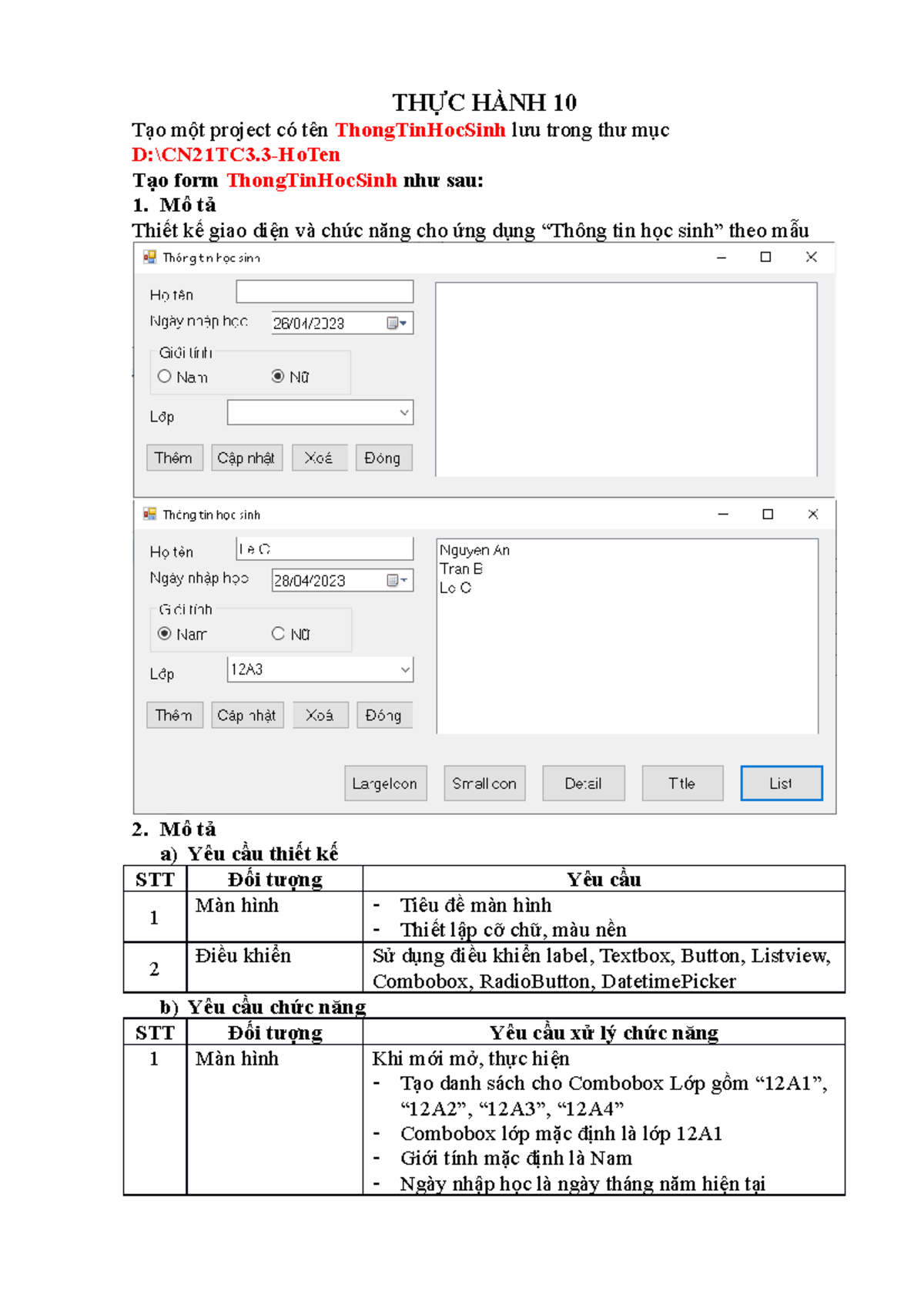 Thuc Hanh 10 - tailieu - THỰC HÀNH 10 Tạo một project có tên ...