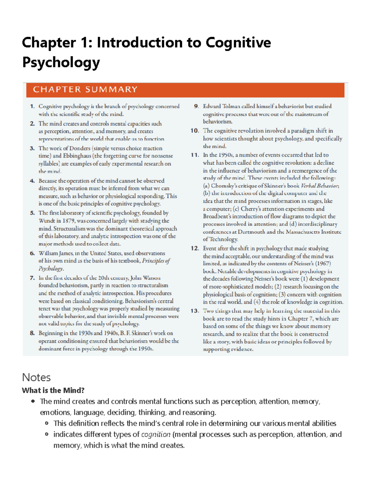 Chapter 1 Introduction to Cognitive Psychology - Chapter 1: Introduction to Cognitive Psychology ...