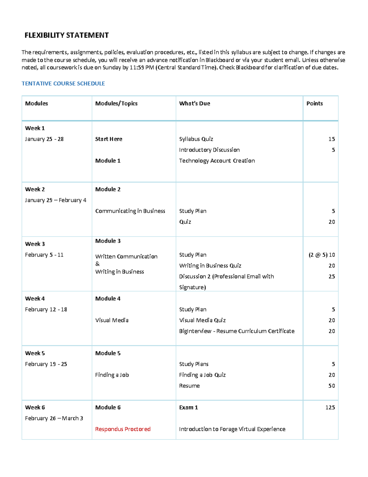 Tenative Course Schedule Spring 2024 - FLEXIBILITY STATEMENT The ...