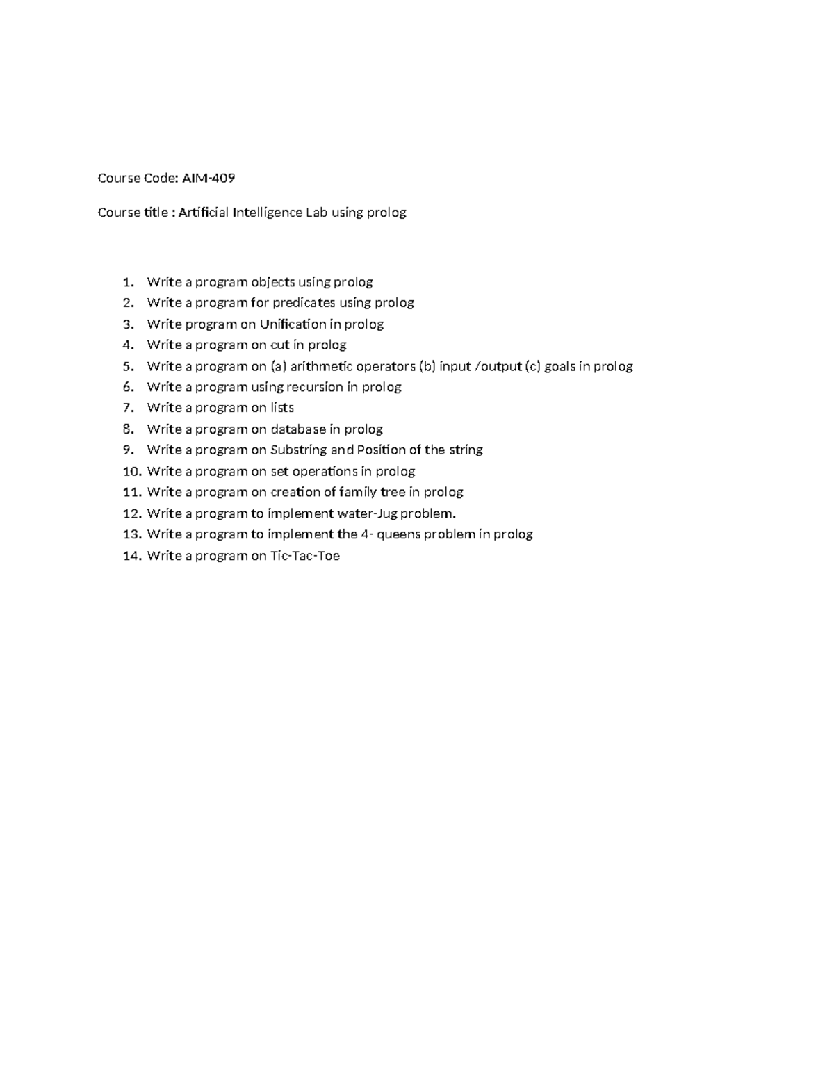 LAB QP - mk lkj klj - Course Code: AIM- Course title : Artificial ...