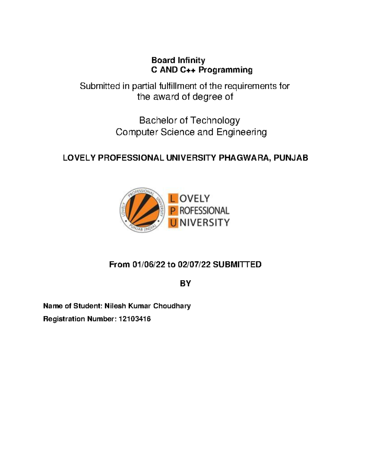 Summer Training Report - Board Infinity C AND C++ Programming Submitted ...