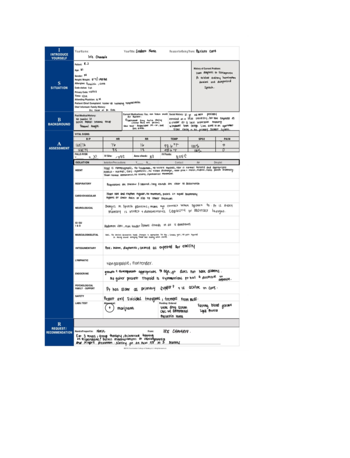 K.j Isbar - ghmg - NURS 150 - Studocu