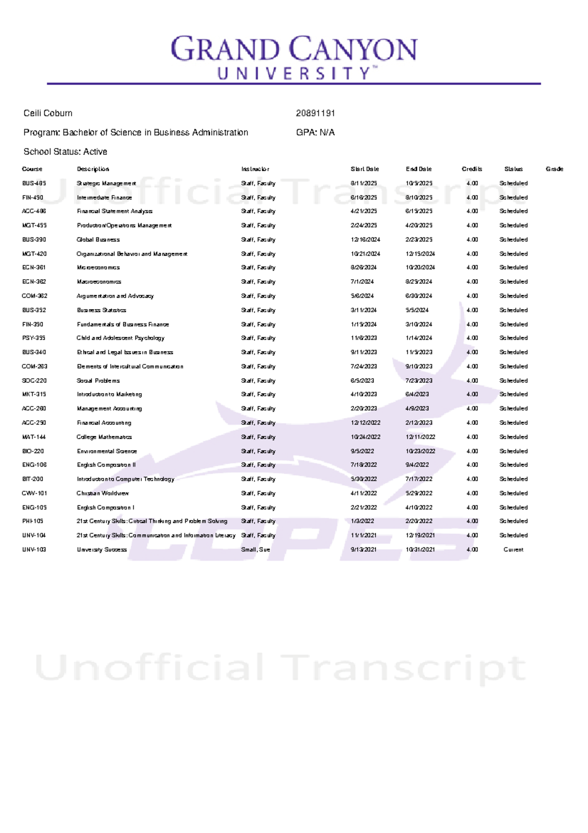 Schedule - Name: ..Course: Date: Instructor: Topic 7 Ensuring Future ...