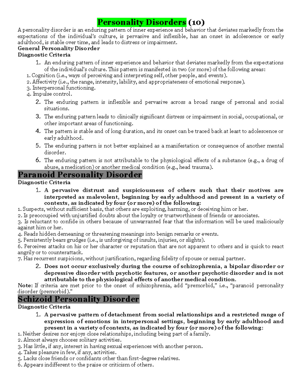 Personality Disorders-SS - General Personality Disorder Diagnostic ...