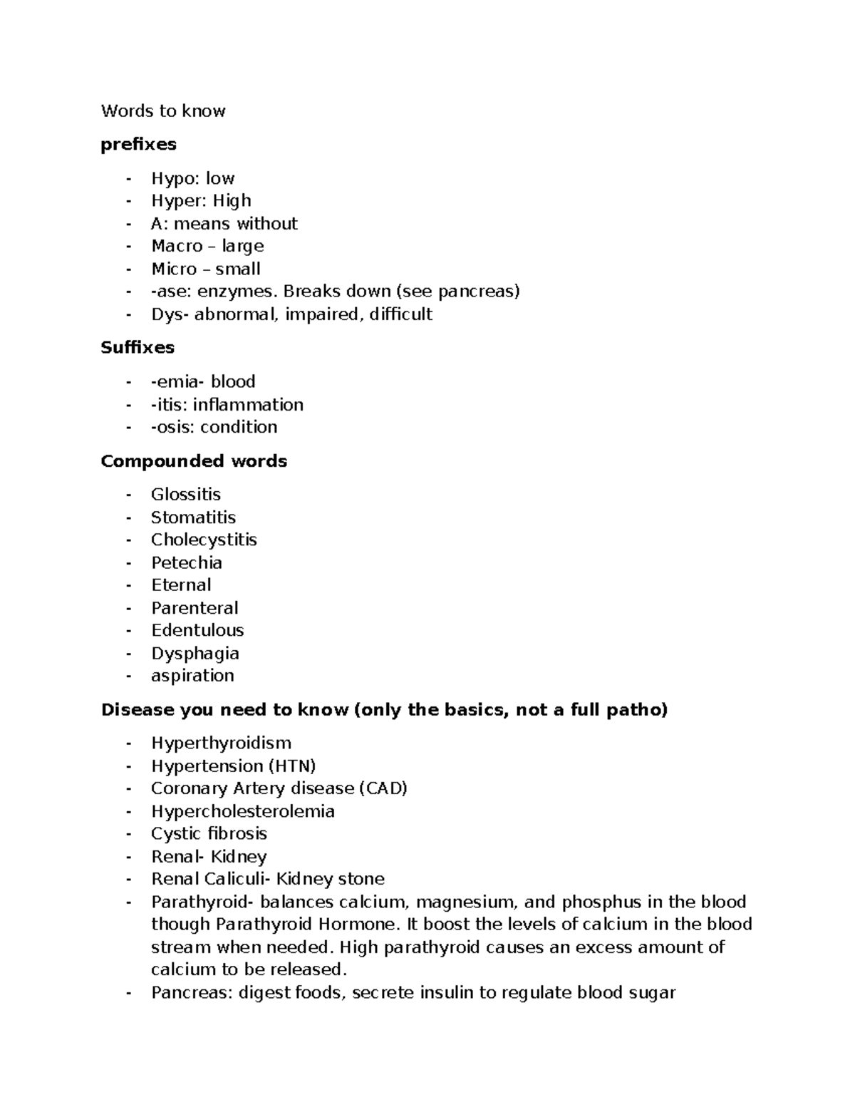 Nutrition Vocabulary - Words to know prefixes - Hypo: low - Hyper: High ...