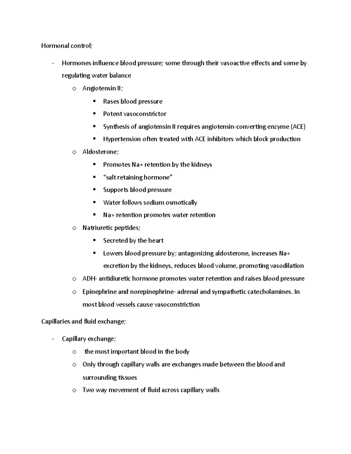 Hormonal control - Lecture notes hormones and blood pressure - Hormonal ...