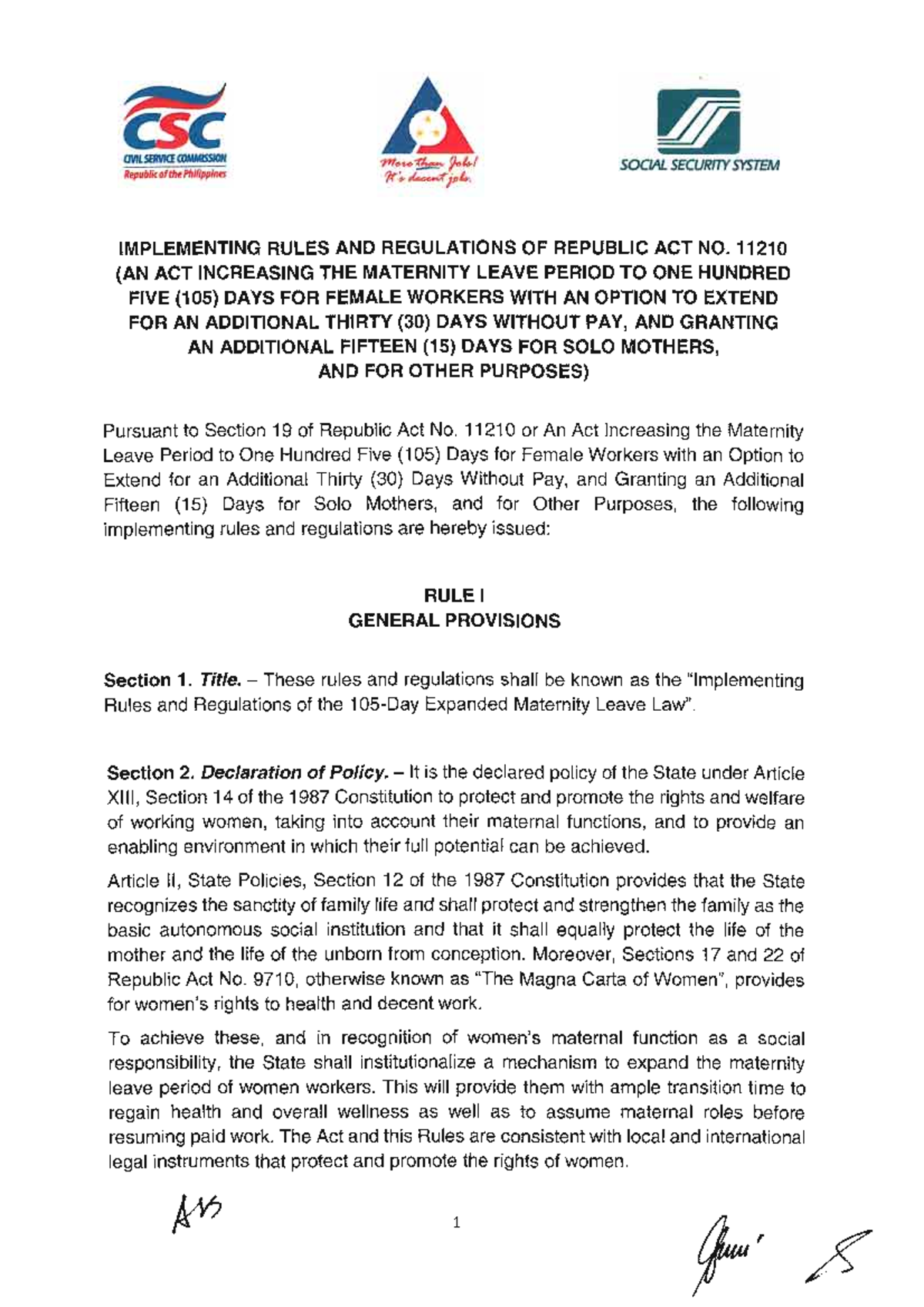 IRR-RA-11210 resized - Maternity Leave - BS Psychology - PUP - Studocu