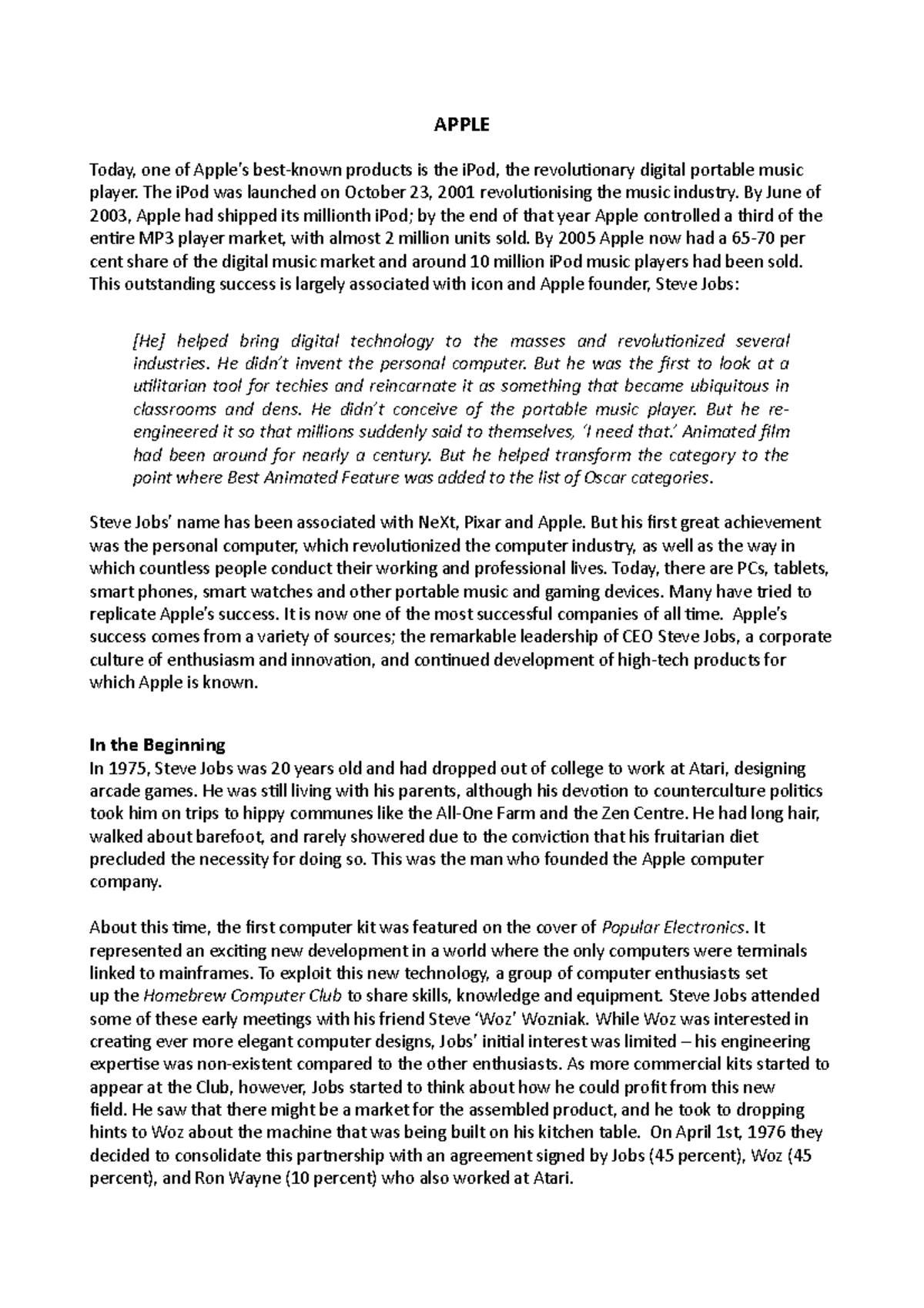 Apple case - ethics - APPLE Today, one of Apple’s best-known products ...
